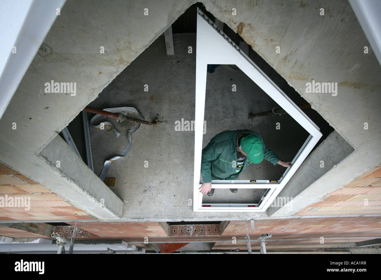 Installation of a prefab window segment, Essen, North Rhine-Westphalia ...