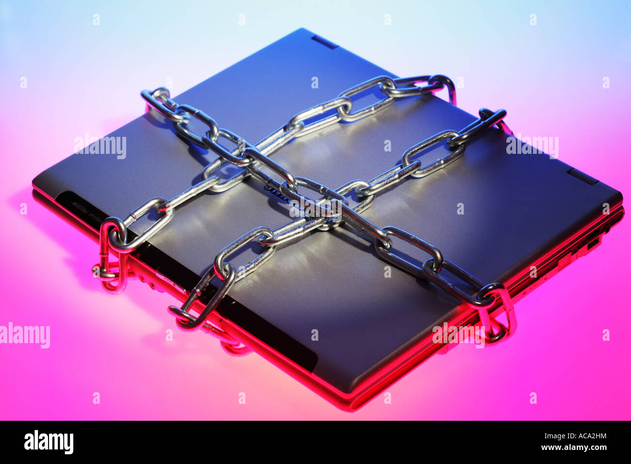 Symbolic photo, computer safety, Laptop computer in chains Stock Photo ...
