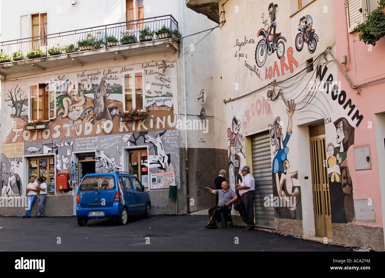 Village square with famous murals, Orgosolo , province Nuoro, Sardinia ...