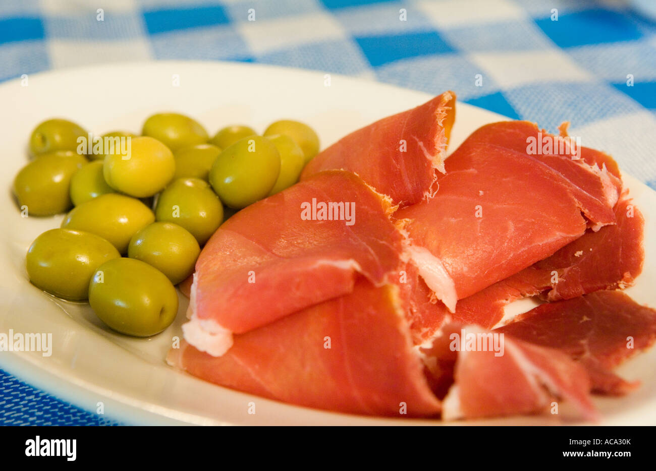 Typical Sardinian starter, olives and ham, Sardinia, Italy Stock Photo ...