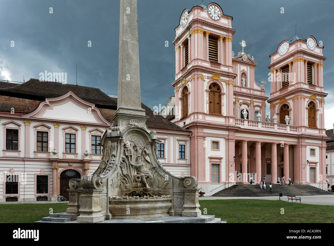 Religious foundation Goettweig, courtyard, obelisk and collegiate ...