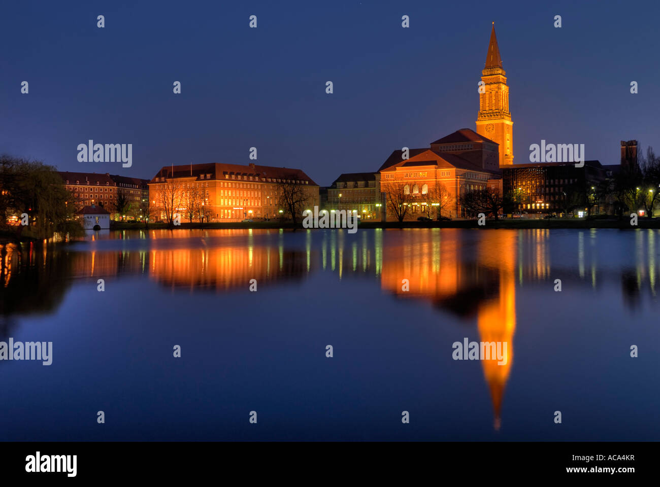 City hall and opera at night, Kiel, Schleswig-Holstein, Germany Stock ...