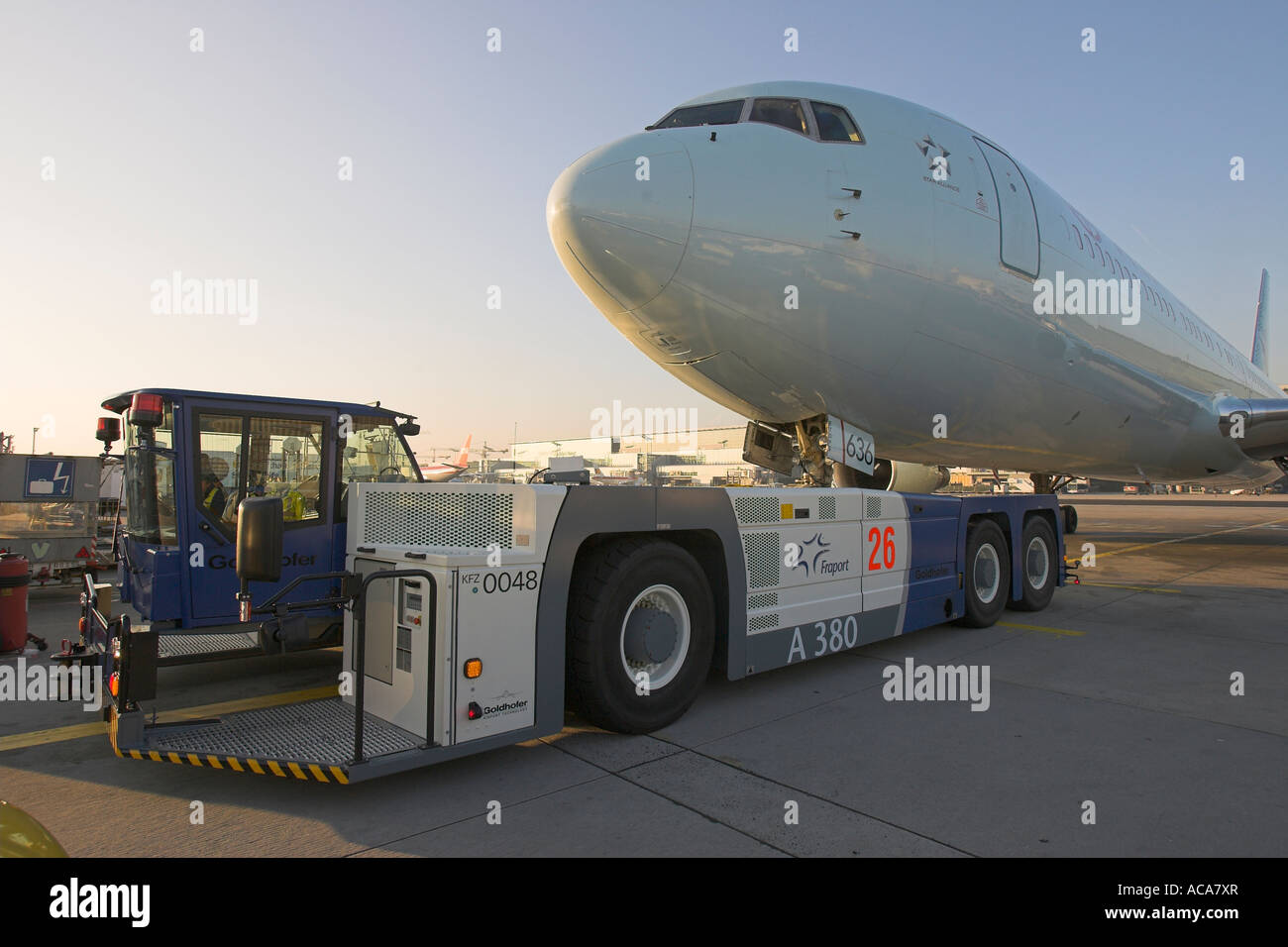 Goldhofer aeroplane tractor AST-1 X drags an airbus from Air Canada ...