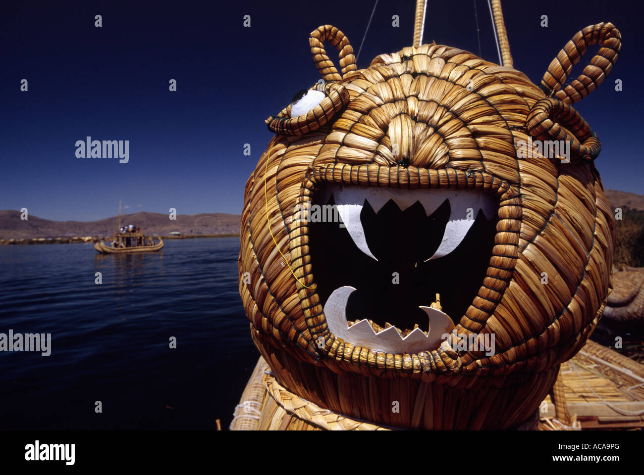 Uros boat - Islas Flotatantes, Lake Titicaca, Puno, PERU Stock Photo ...