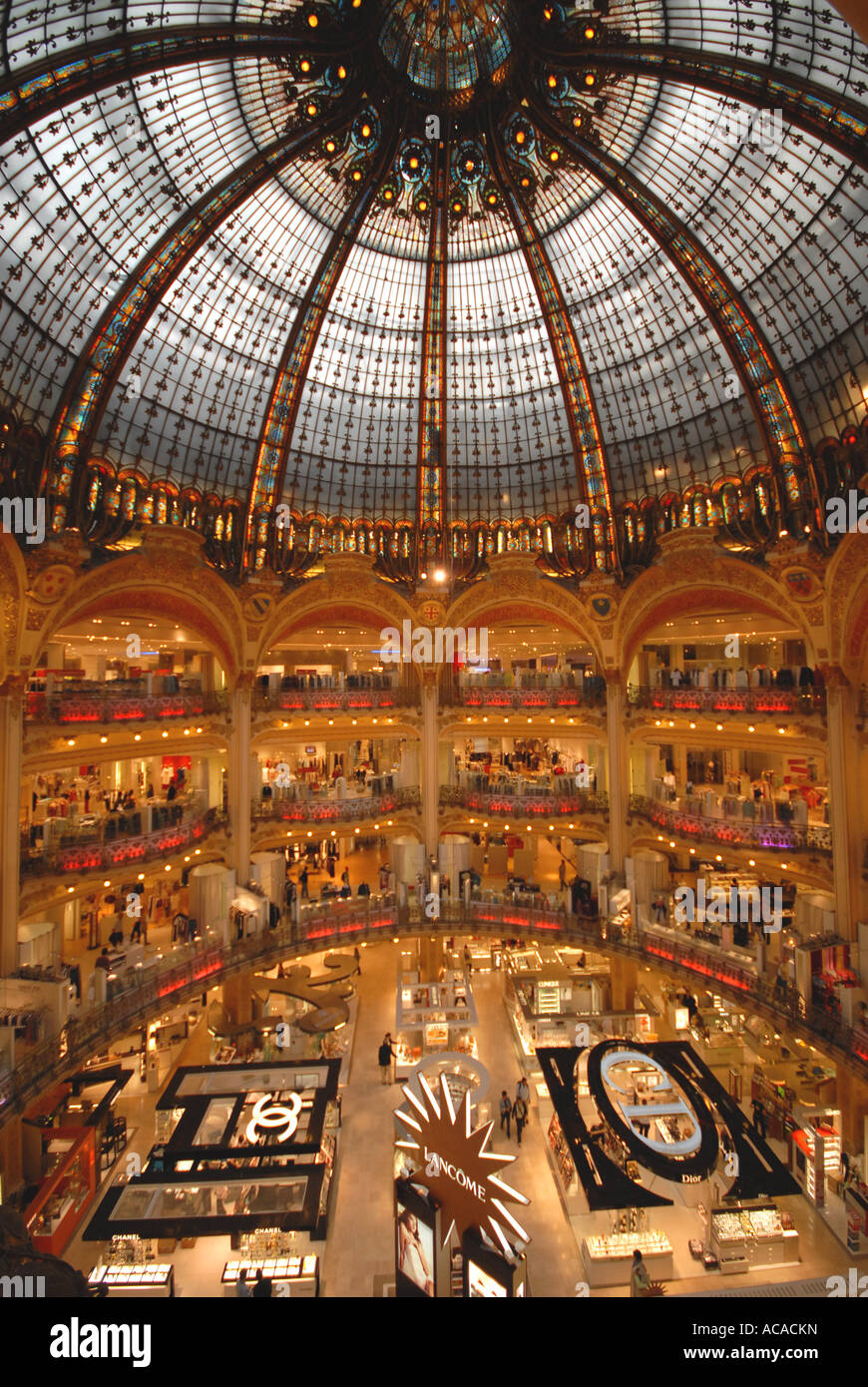 PARIS The domed atrium in the Galeries Lafayette on Boulevard Haussmann ...