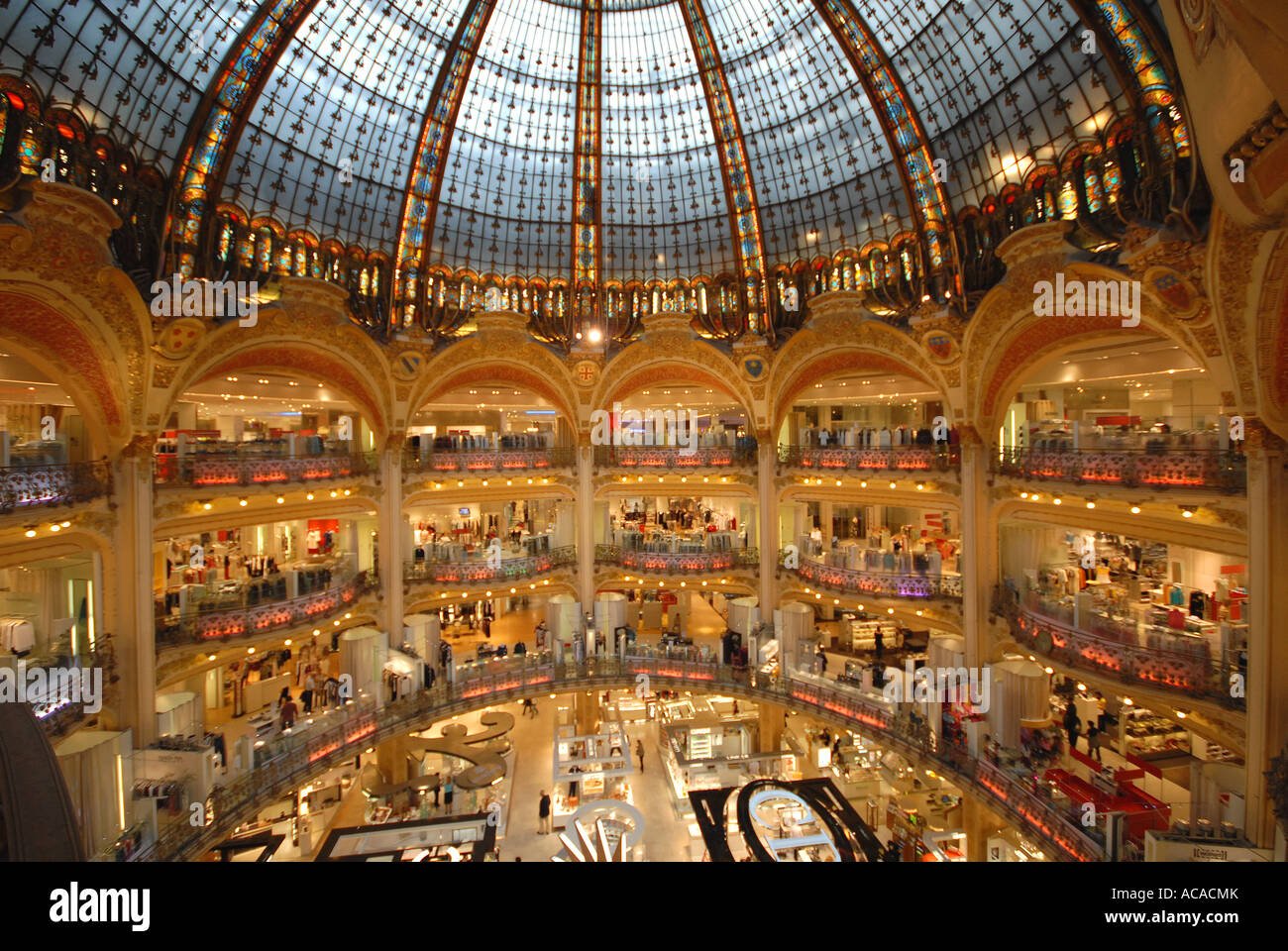PARIS The domed atrium in the Galeries Lafayette on Boulevard Haussmann ...