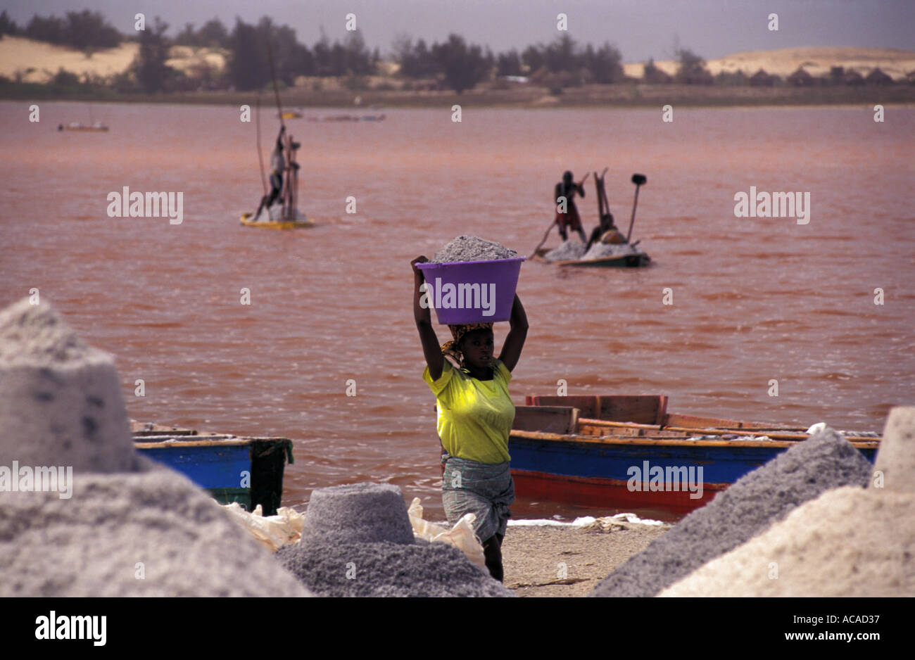 Salt mining in Lac Rose Senagal Africa Stock Photo - Alamy