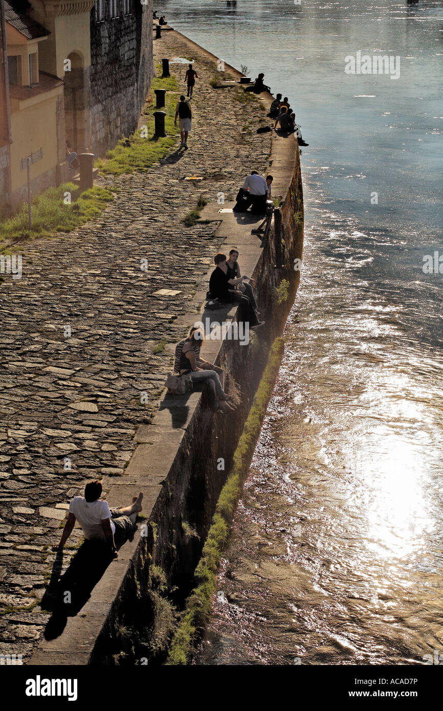 Danube riverside, Regensburg, Upper Palatinate, Bavaria, Germany Stock ...