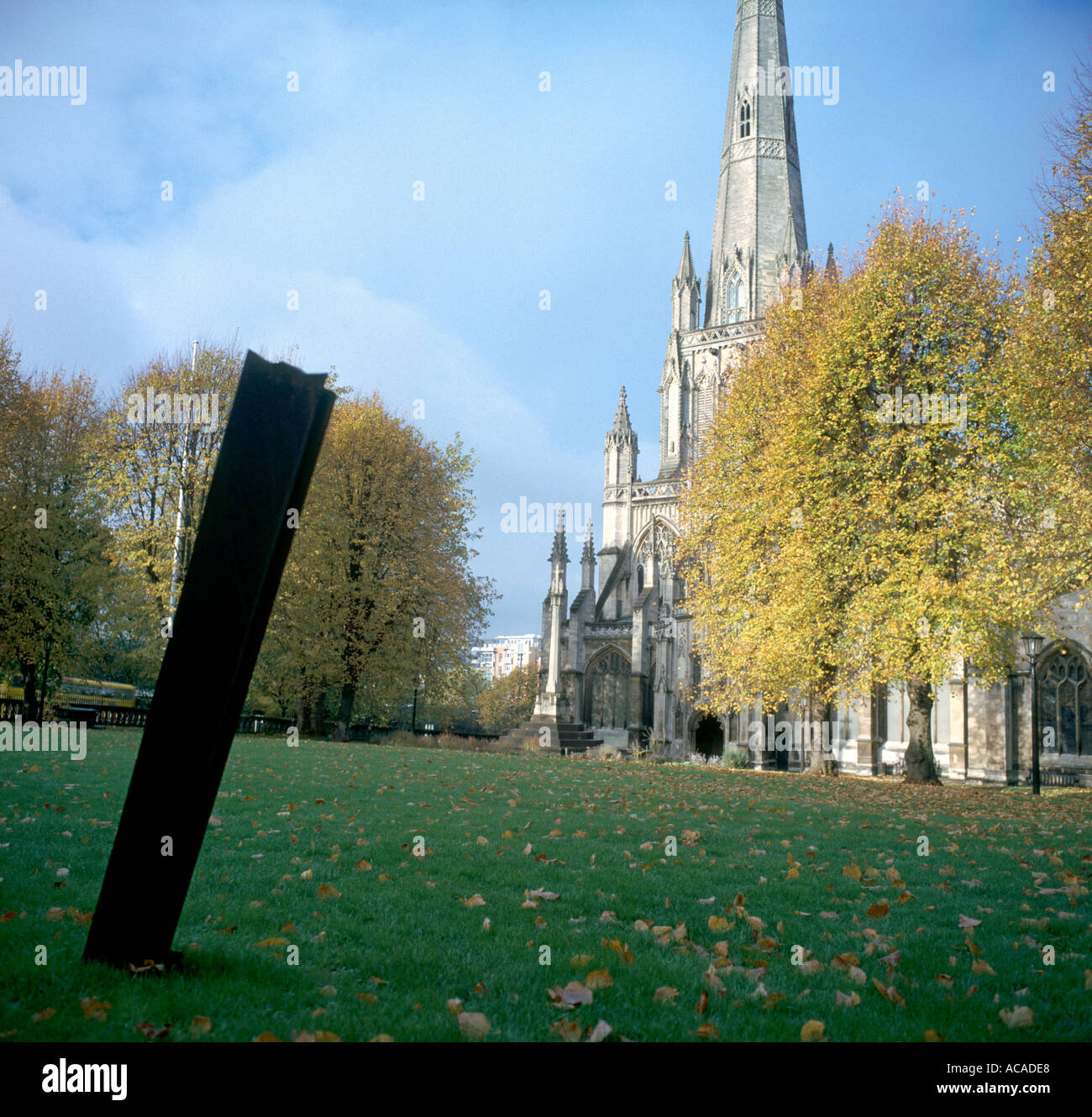 Tramline in churchyard at St Mary Redcliffe church Bristol England ...
