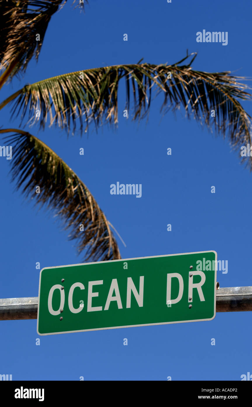 Ocean Drive road sign Art Deco area South Beach Miami Florida USA Stock ...