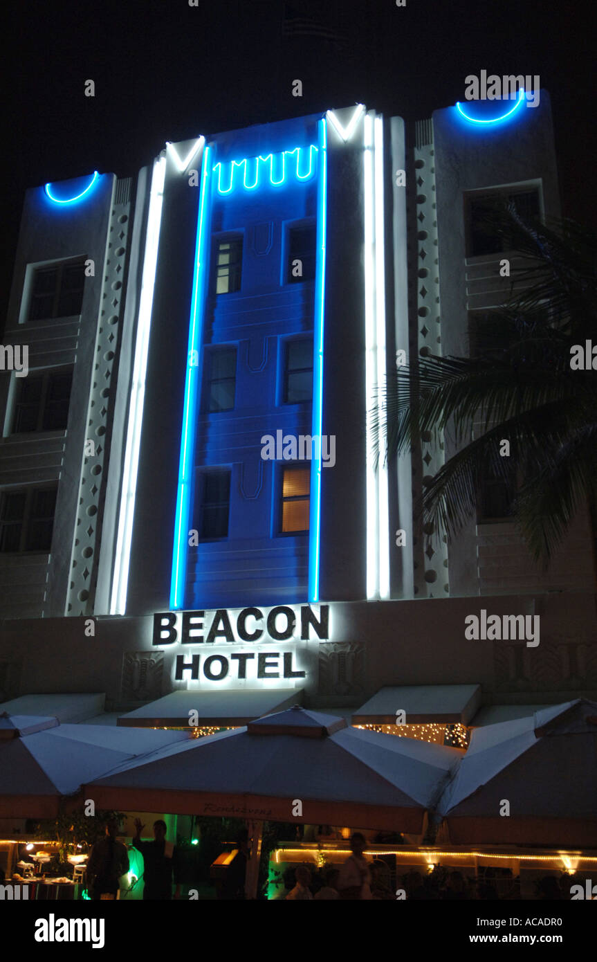 Beacon Hotel at night Art Deco area South Beach Miami Florida USA Stock ...