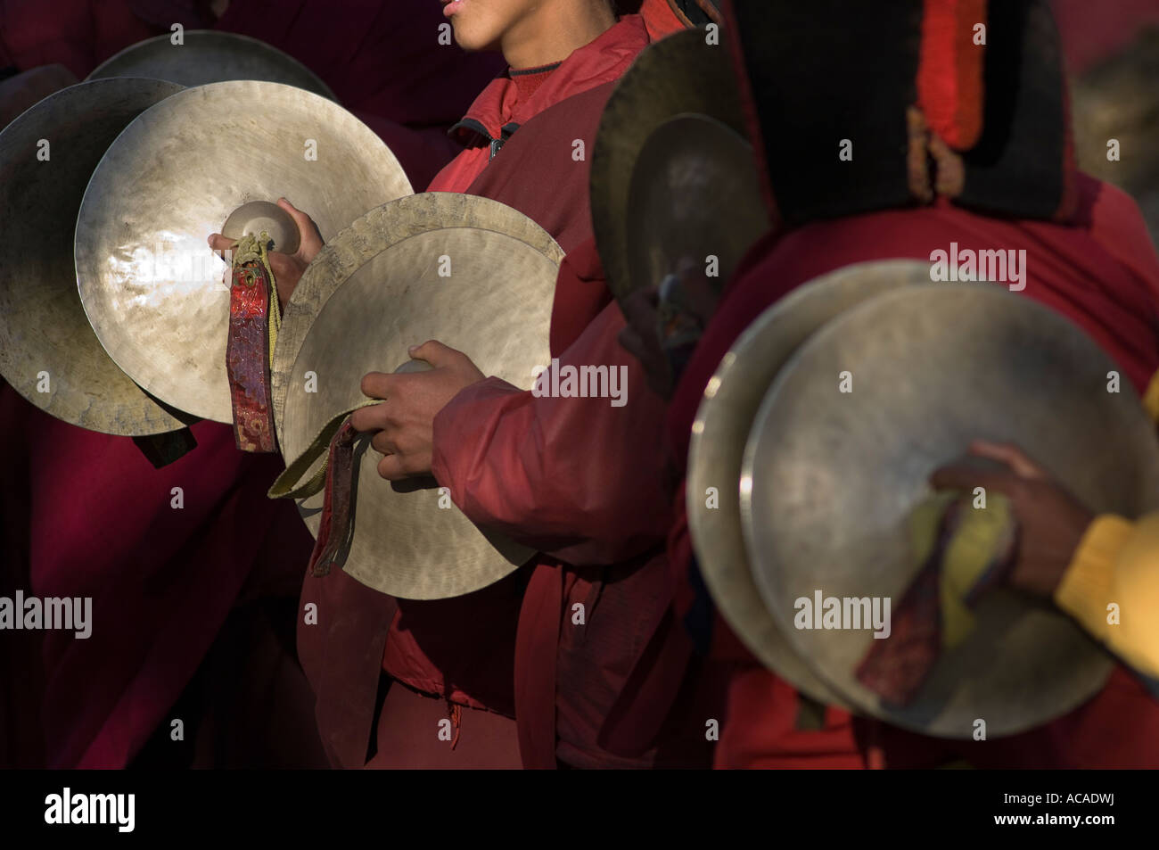 Traditional 'Cignil' or cymbals played by Nepalese monks, Lo-Manthang ...