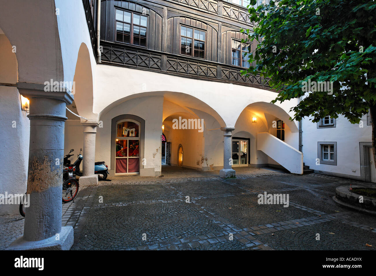 Patio at Golden Tower, Regensburg, Upper Palatinate, Bavaria, Germany ...