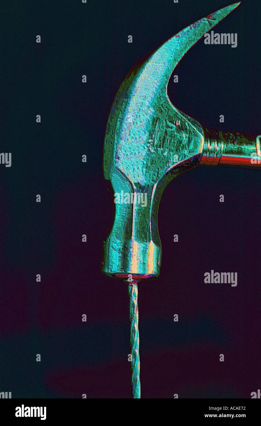 Hammer hitting nail Stock Photo - Alamy