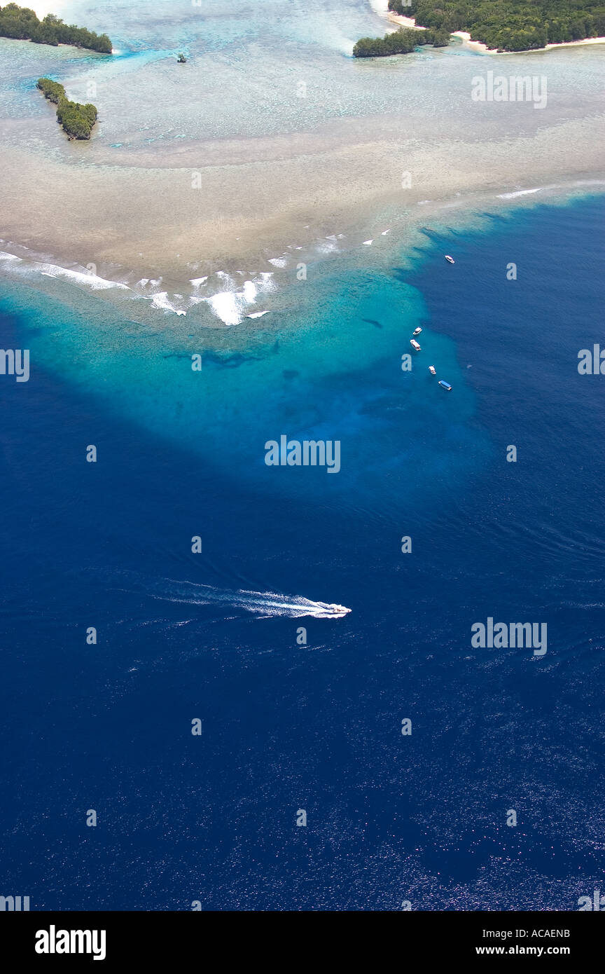 Aerial view of Blue Corner one of the famous dive sites of Palau ...