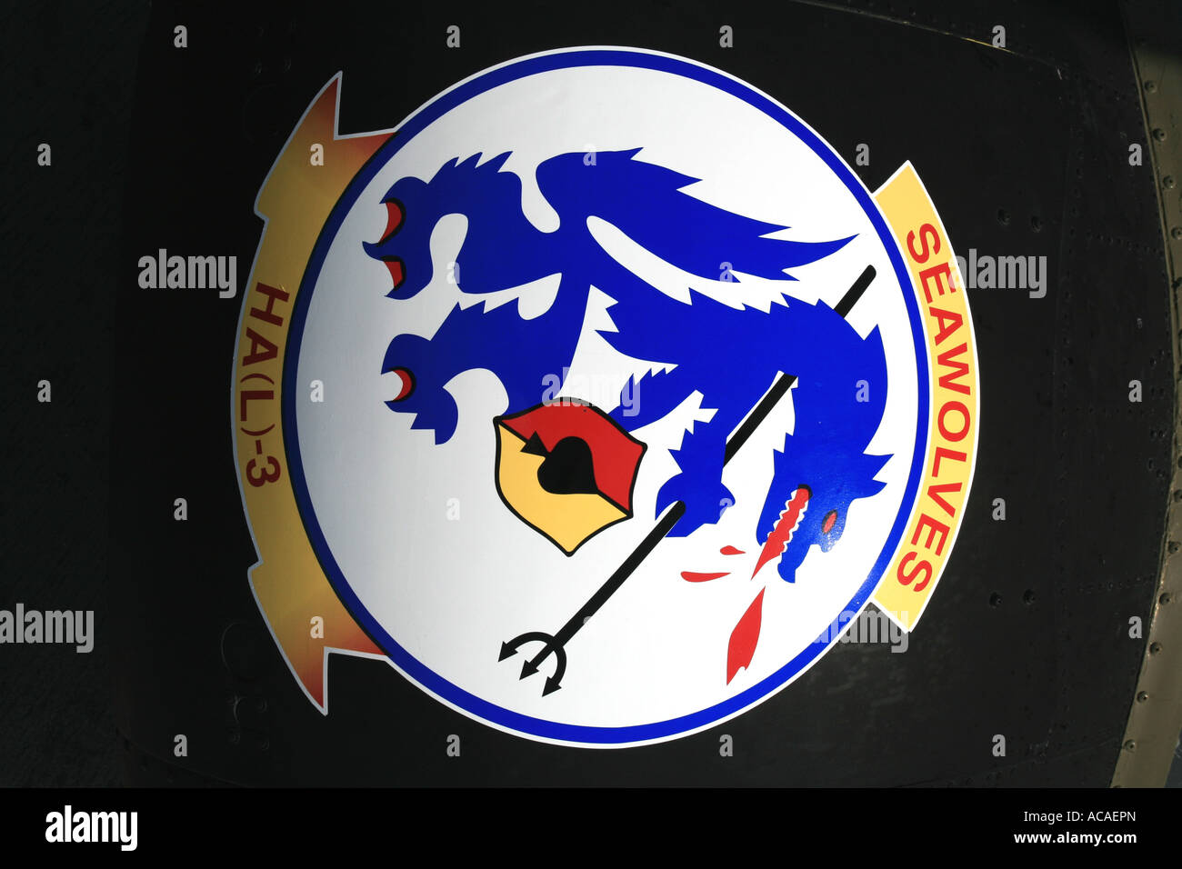 Sign of the HA(L)-3 Seawolves on a helicopter aboard the aircraft ...