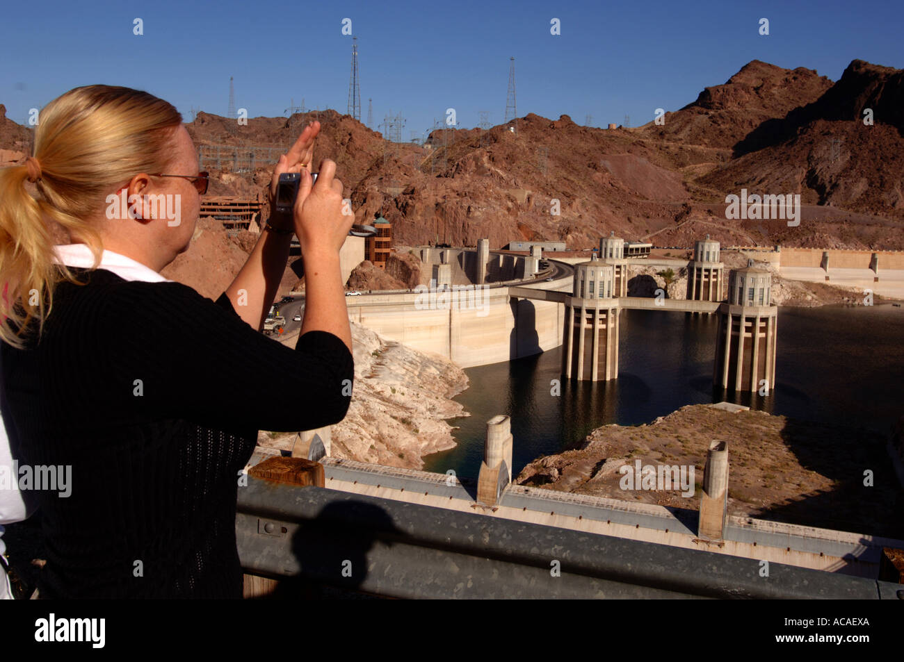 Hoover Dam water inlet towers Colorado River border between Nevada and ...