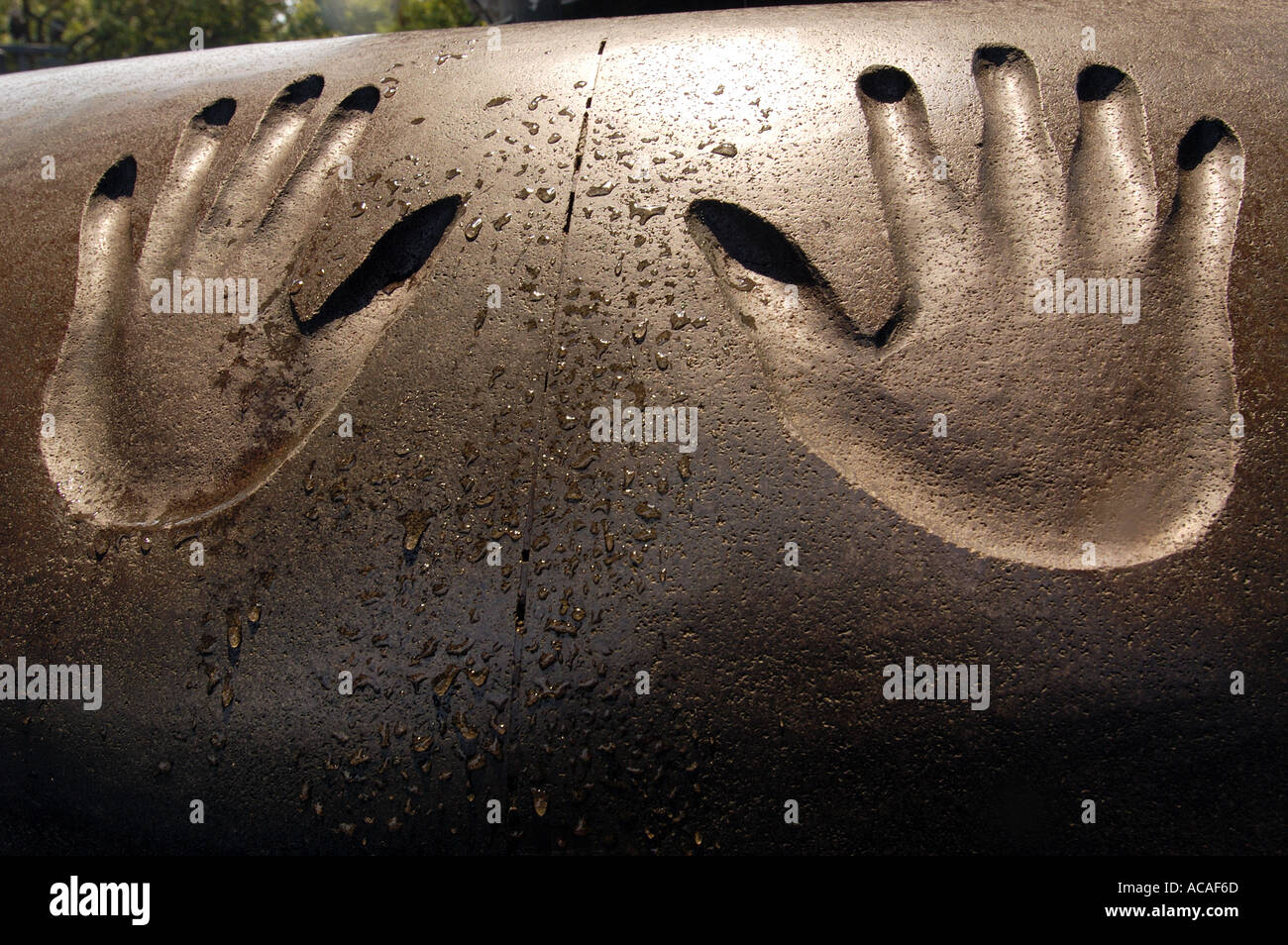 A steel sculpture of hand prints in 2 28 Peace Park in Taipei Taiwan ...