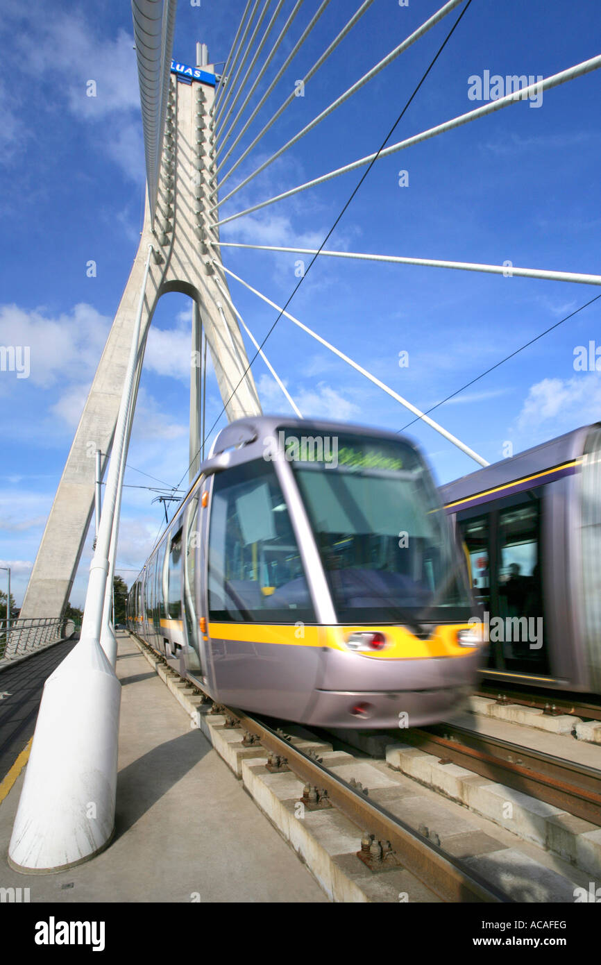 Luas, Luas tram, Dundrum, Dublin, Ireland, suspension bridge Stock ...