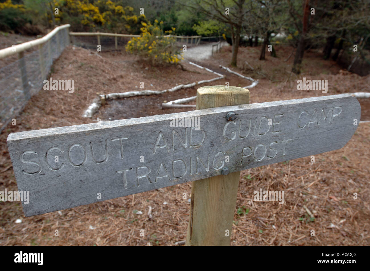 Scout and Guide Camp Trading Post sign Stock Photo - Alamy