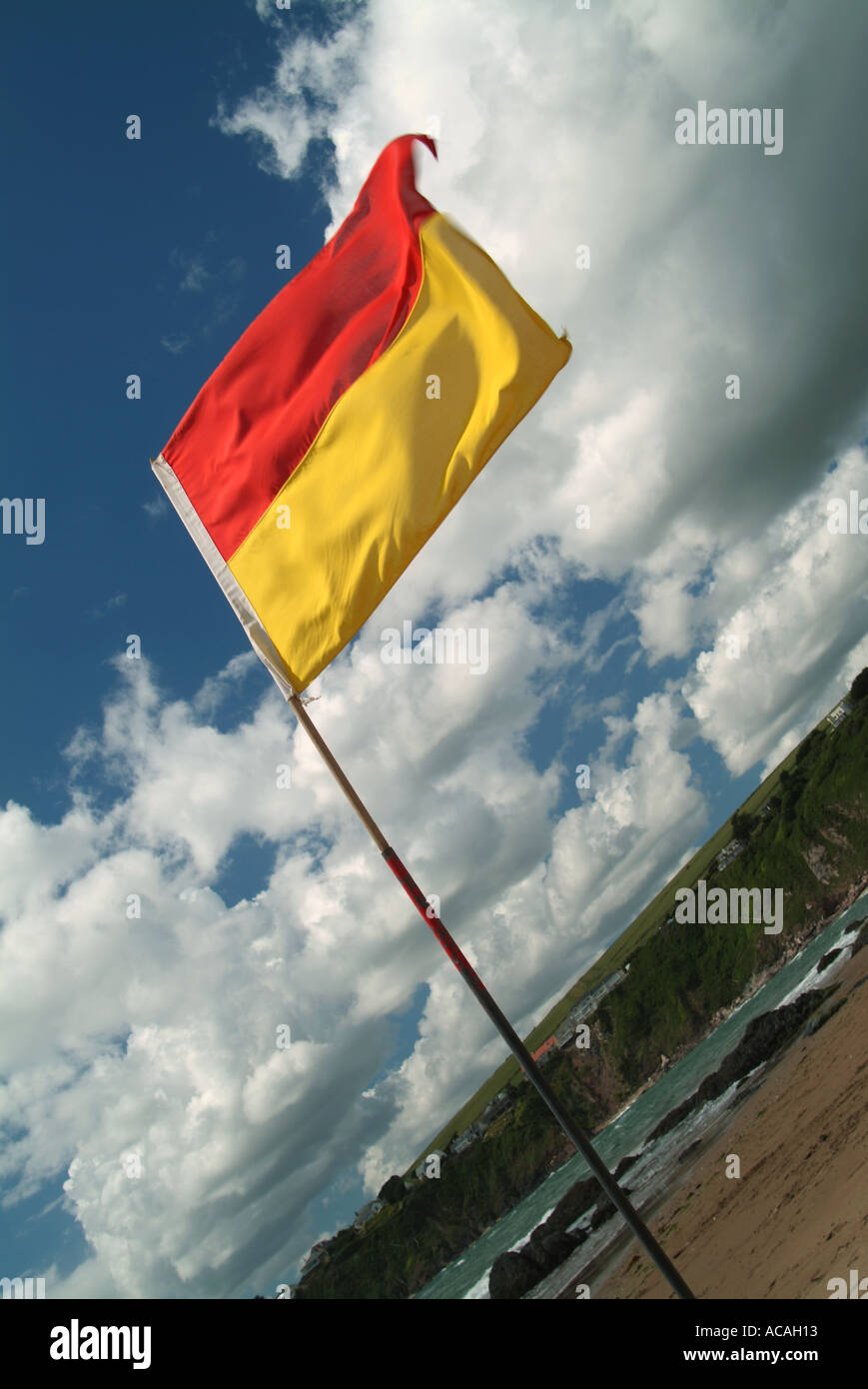 Warning flag on a south Devon beach Bantham UK Stock Photo - Alamy