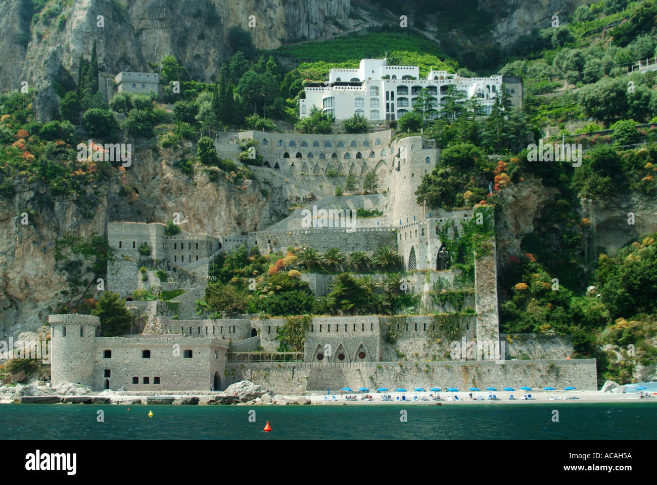 Amalfi coast near Amalfi town hotel built onto cliff face Stock Photo ...