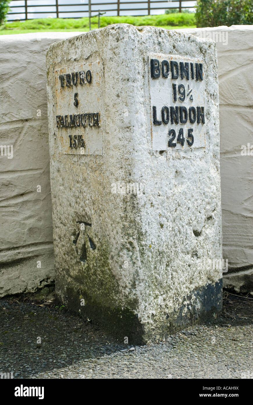 Milestone on the Laddock to Truro Road, Cornwall. 2007 Stock Photo - Alamy