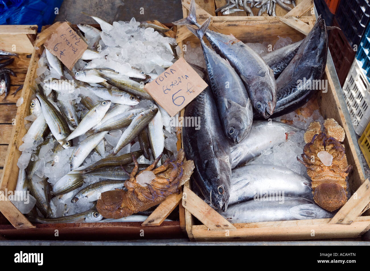 Fish, weekly market of Agios Nikolaos, Crete, Greece Stock Photo - Alamy