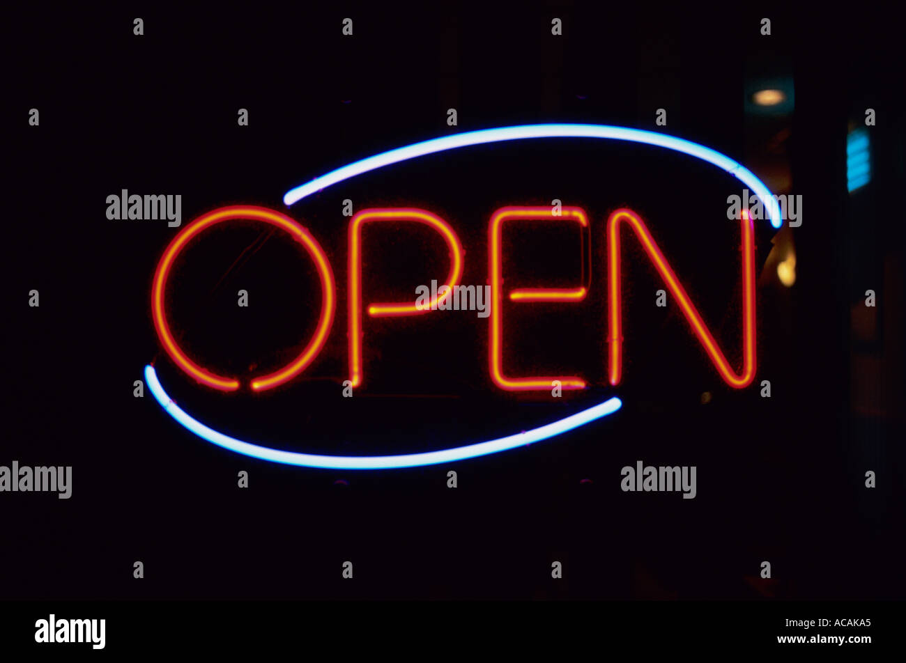 Neon open sign in shop window Stock Photo - Alamy