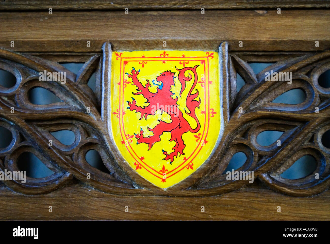 Detail of Royal Scottish crest Lion Rampant on throne in Stirling ...