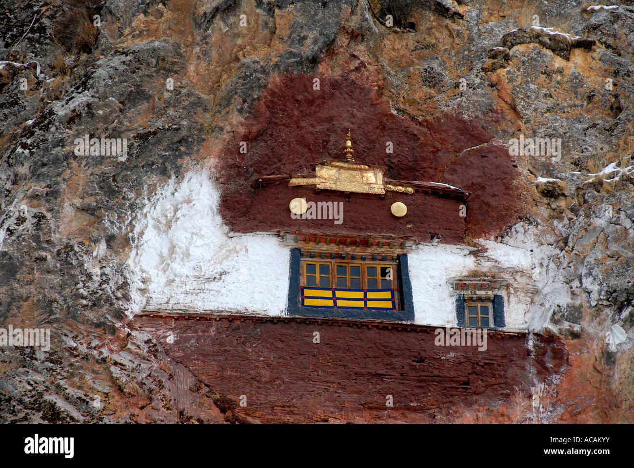 Tibetan Buddhism entrance to a religious cave Drak Yerpa Tibet China ...