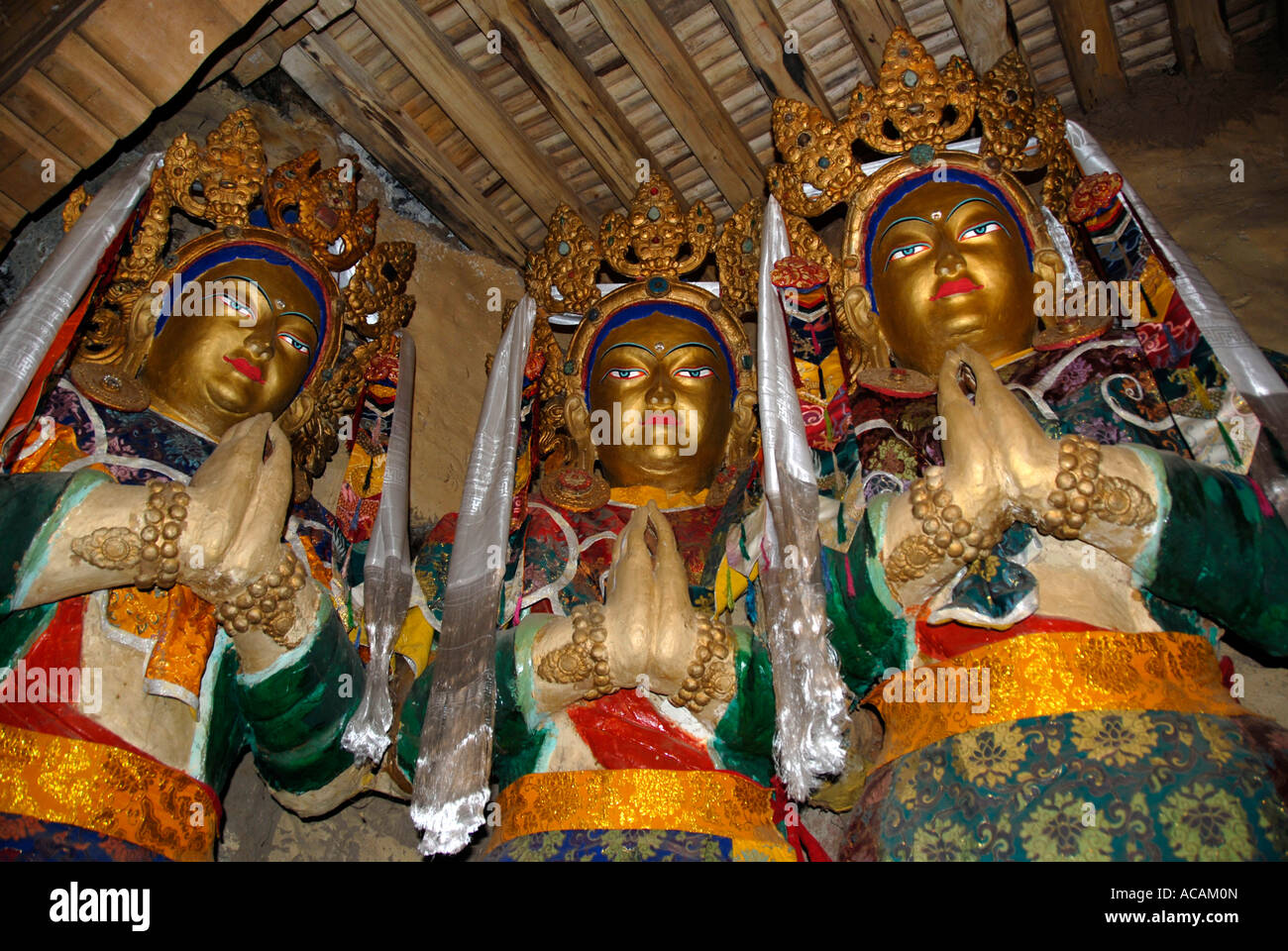 Tibetan Buddhism three big figures of Bodhisattvas Arhats in the temple ...