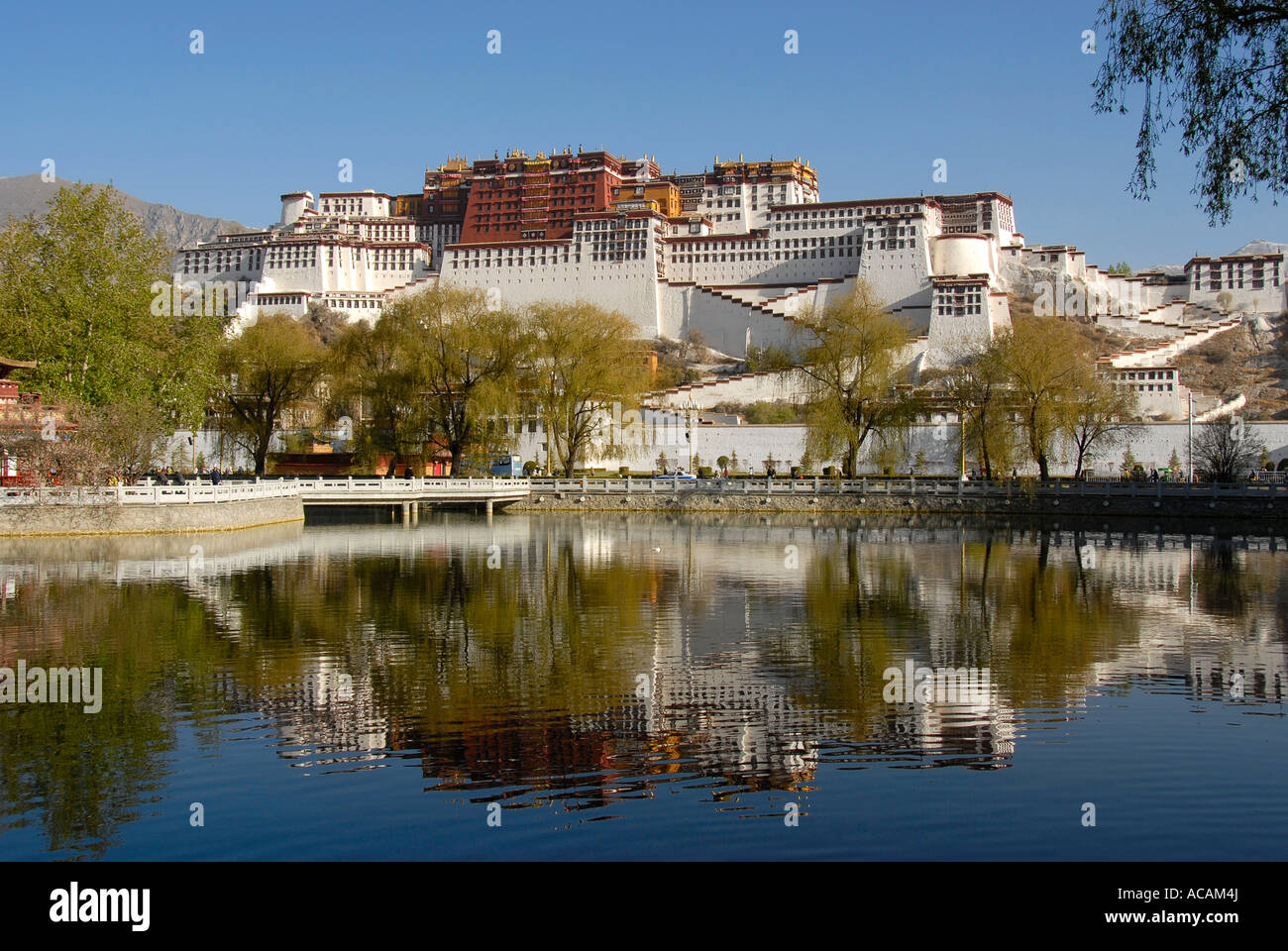Potala winter palace of the Dalai Lama mirrors in a lake Lhasa Tibet ...