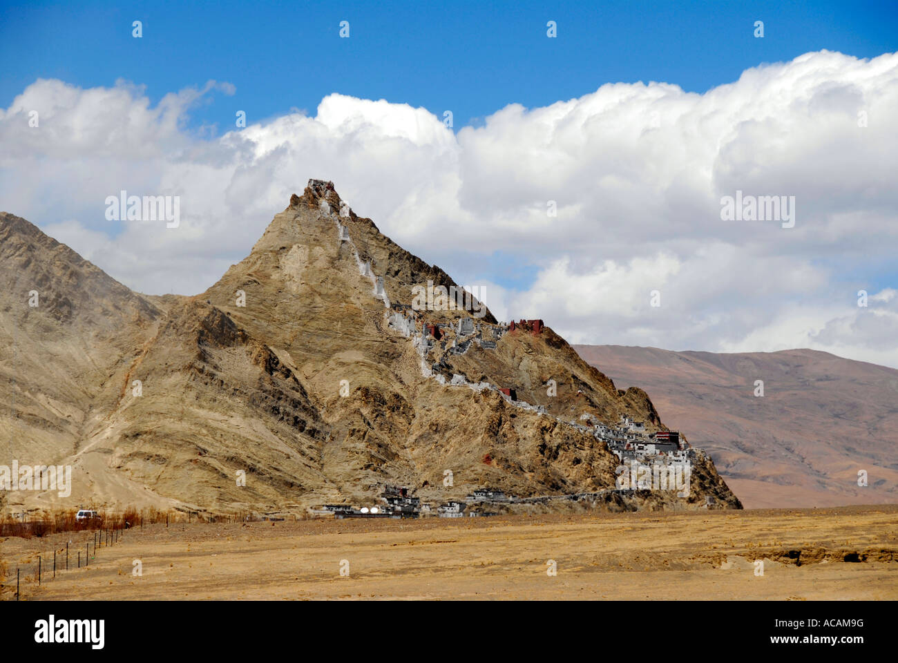 Old fortress dzong on the mountain and monastery with traditional ...