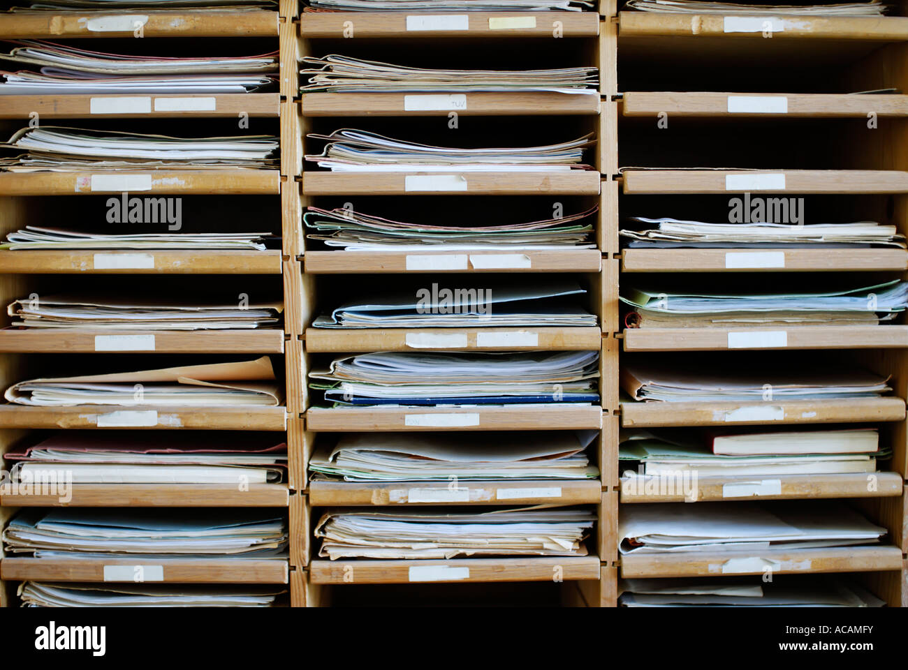 Historic drawer office system without computer old folder system Stock ...