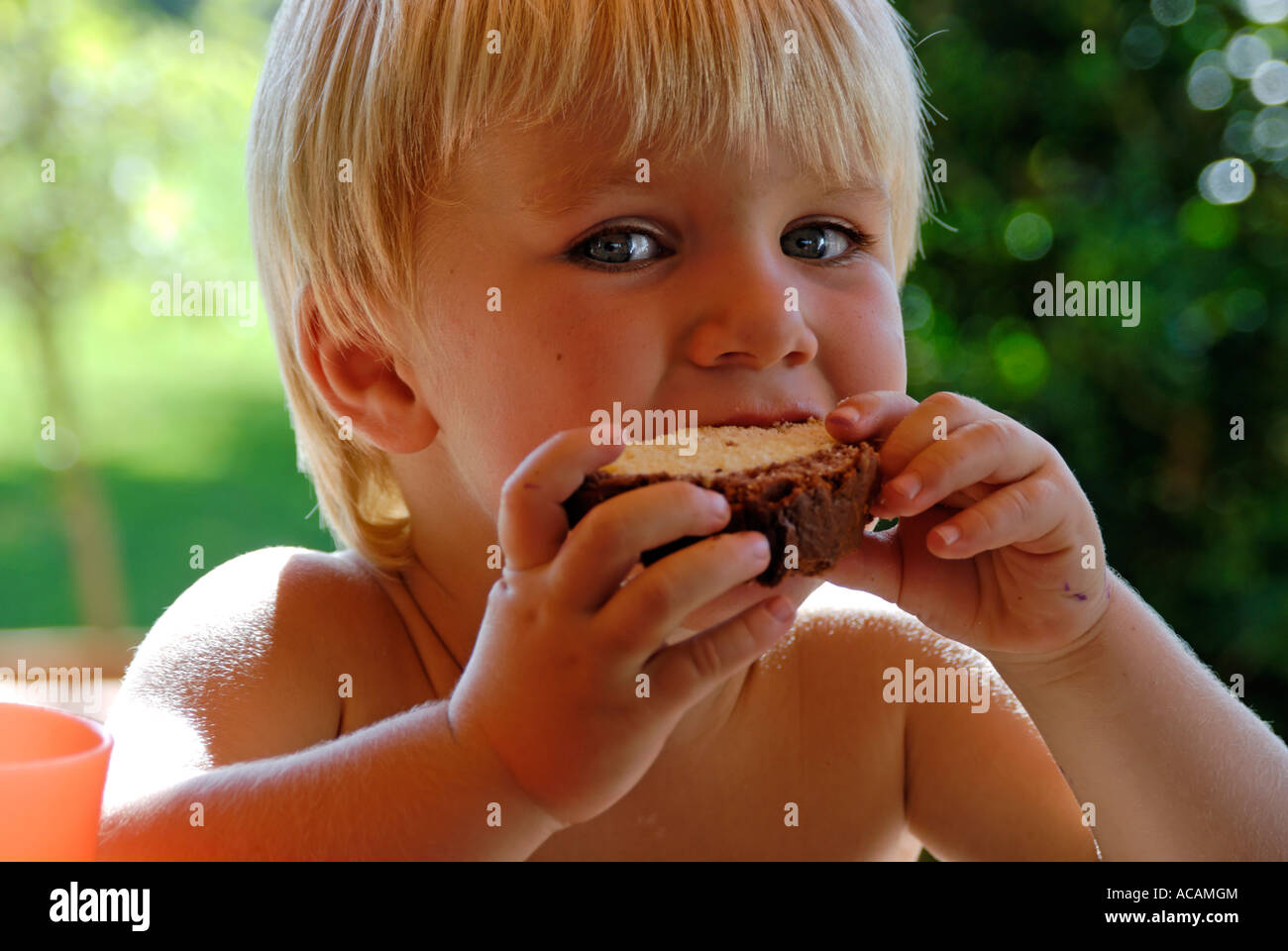 Little boy eats a cake Stock Photo - Alamy