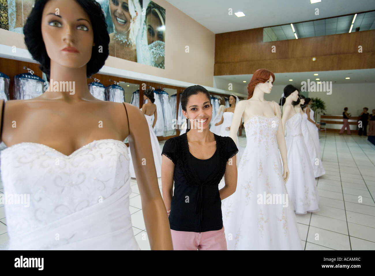 Shop assistant in a huge bride dressing store Sao Paulo Brazil Stock ...