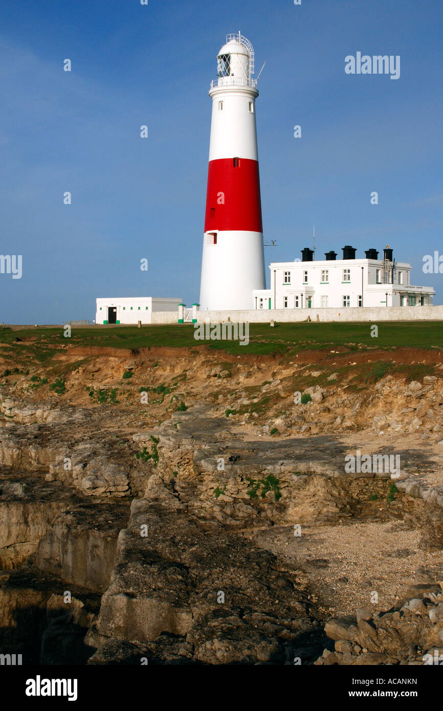 Portland Bill lighthouse taken from the clifftop above the treacherous ...