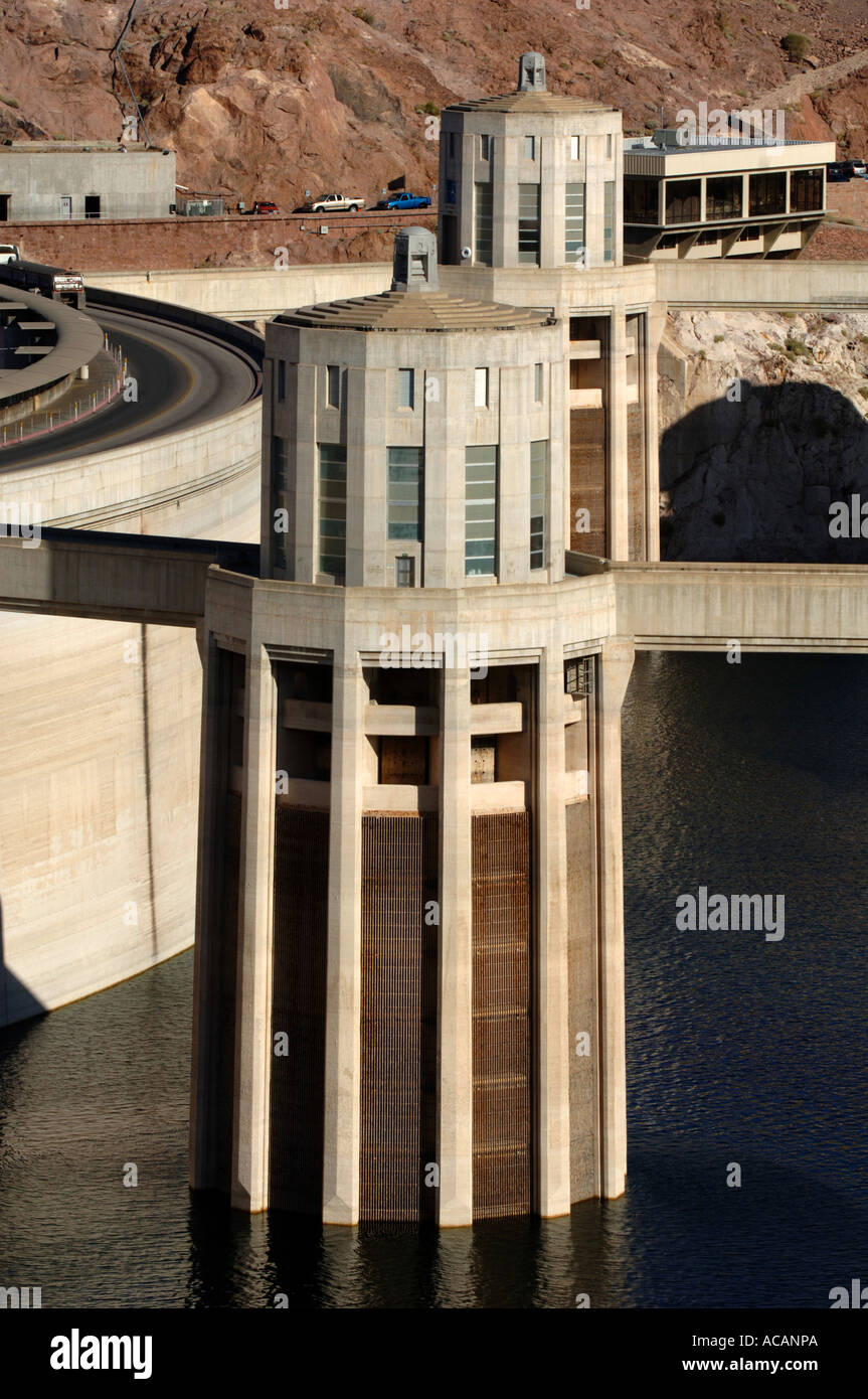 Hoover Dam water inlet towers Colorado River border between Nevada and ...