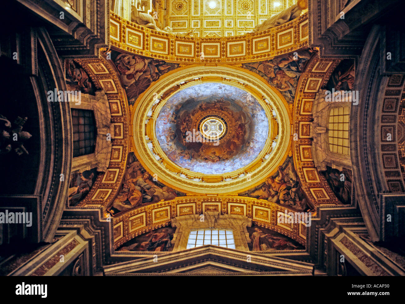 Ornate gilded ceiling of a side chapel within St Peters Basilica ...
