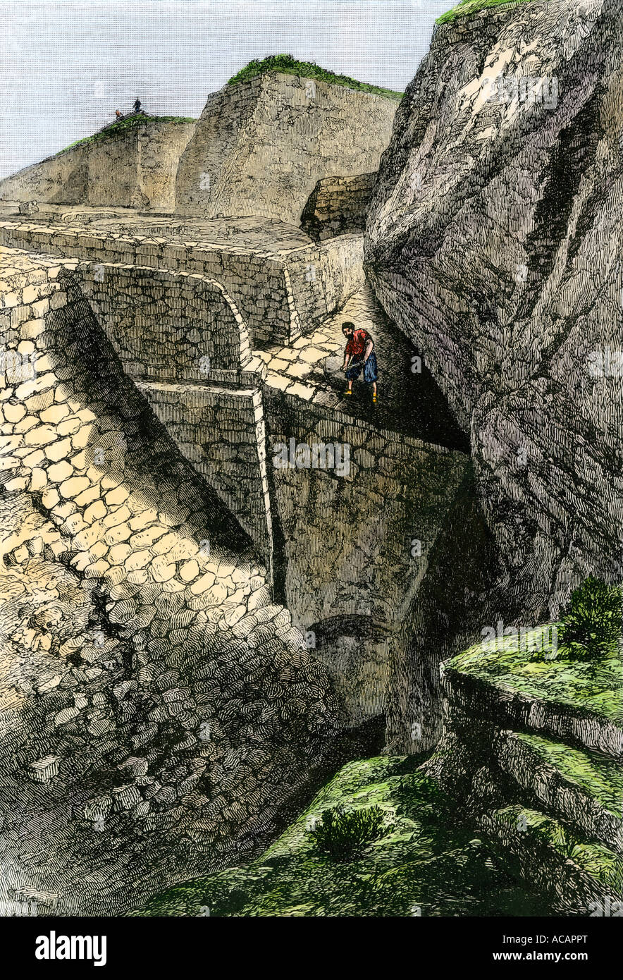 Heinrich Schliemann excavation of the walls of the acropolis of Troy ...