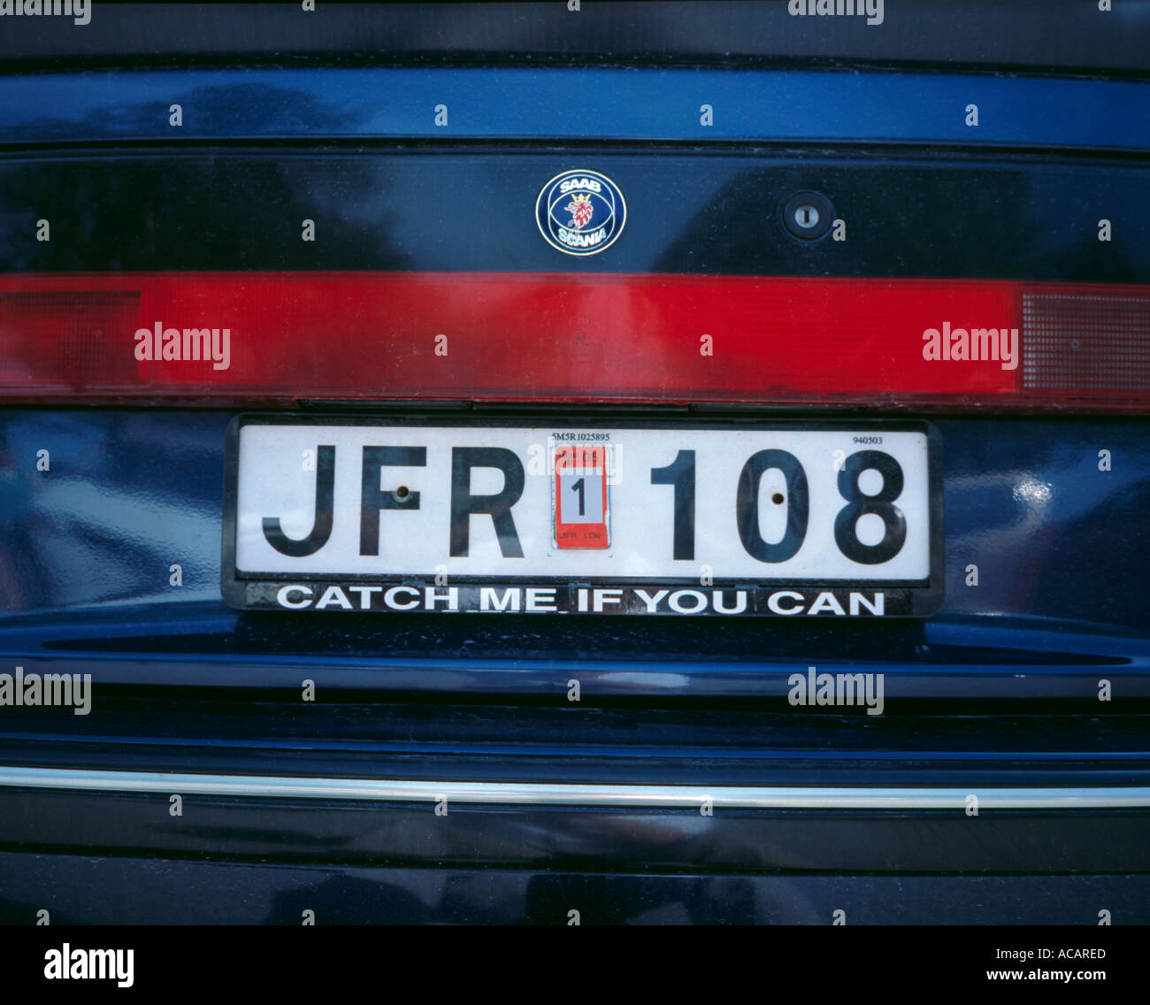 "Catch me if you can". rear number plate on a Swedish car Stock Photo ...