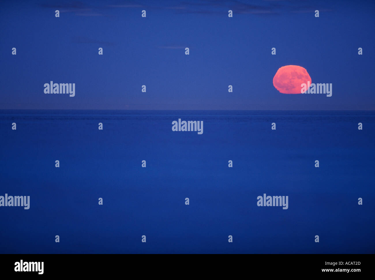 Red harvest moon rising over Juan de Fuca Strait Stock Photo - Alamy
