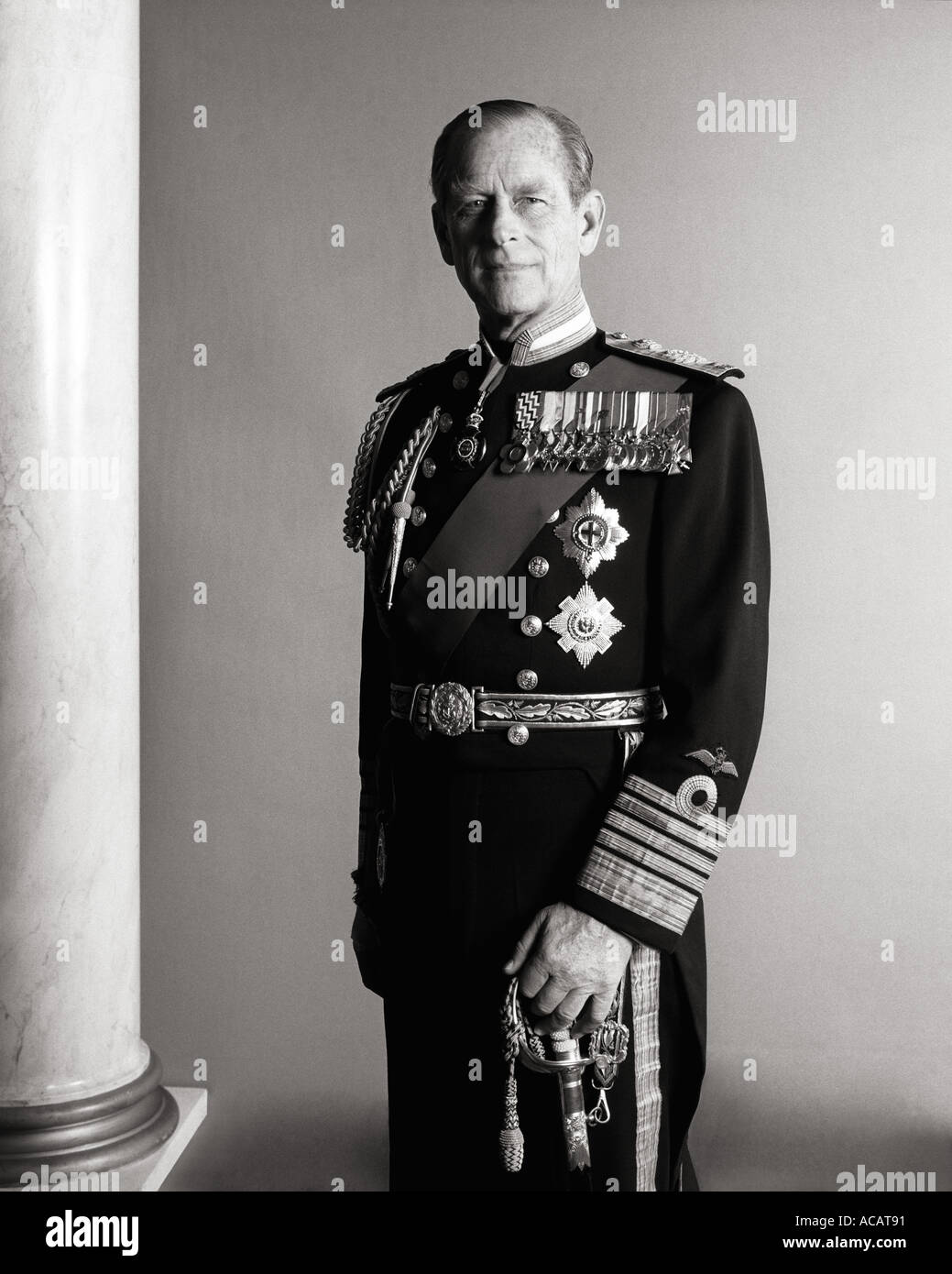 Prince Philip the Duke of Edinburgh formal portrait in Royal Naval uniform Buckingham Palace ...
