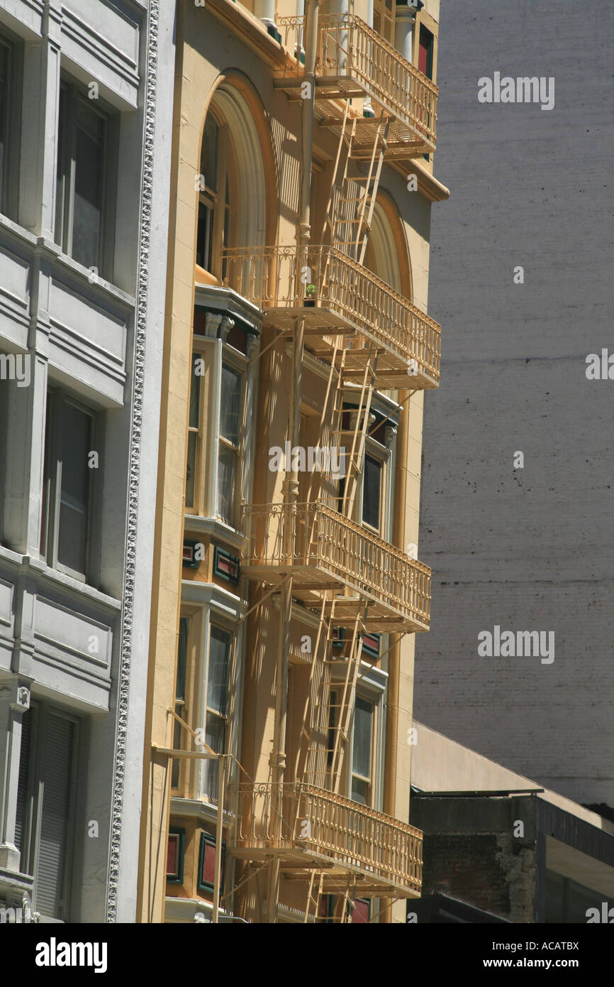 Fire Escape Ladders on old houses in downtown San Francisco, California ...
