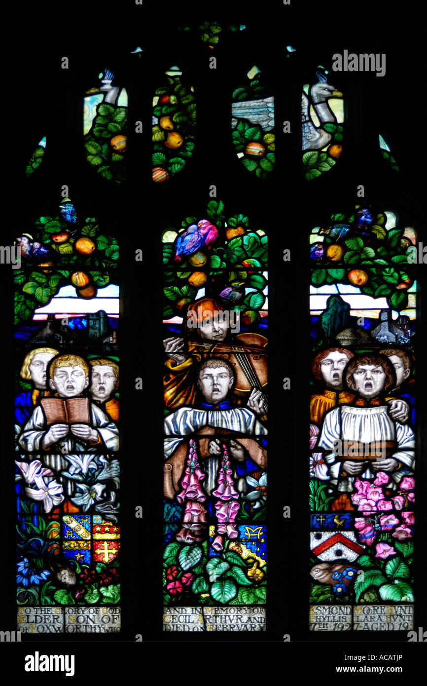 Stained glass window in St Winifrid church in Manaton South Devon ...