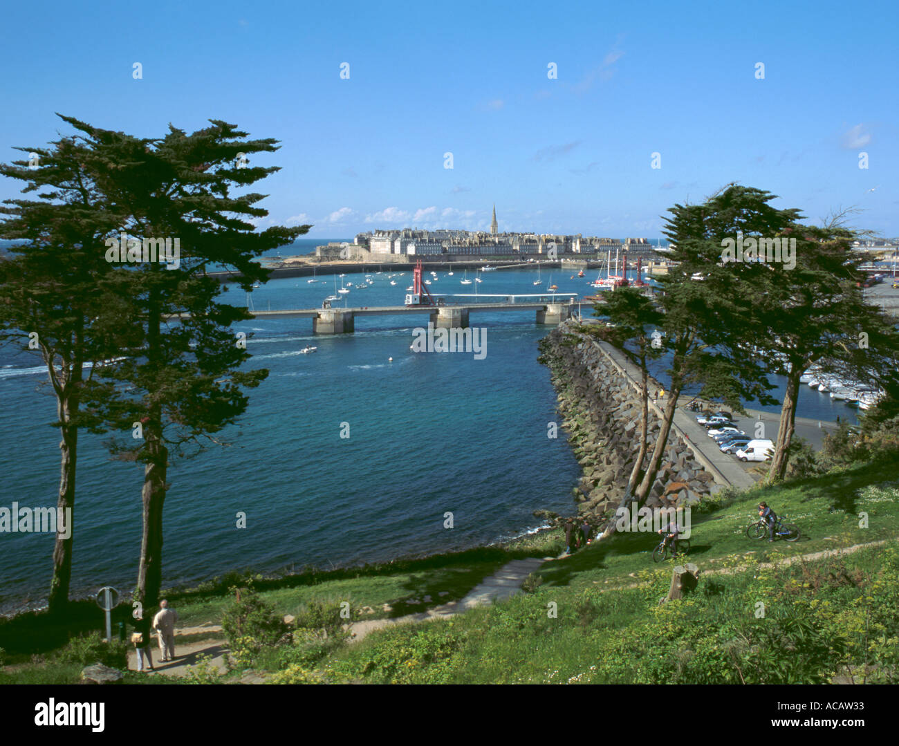 Walled city of St Malo, seen from the Fort de la Cité at St Servan ...
