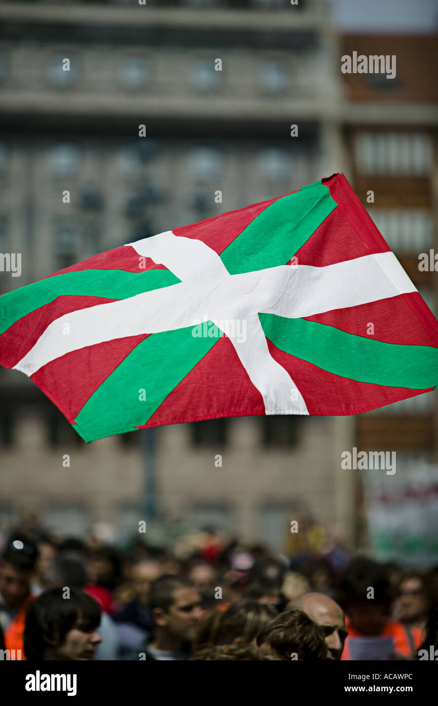Basque national flag the Ikurrina during political demonstration in ...