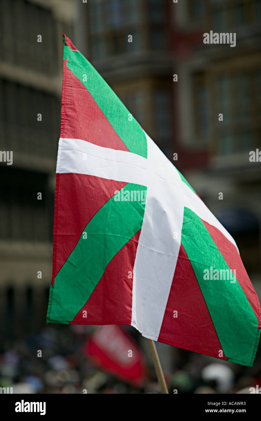 Basque national flag the Ikurrina during political demonstration in ...