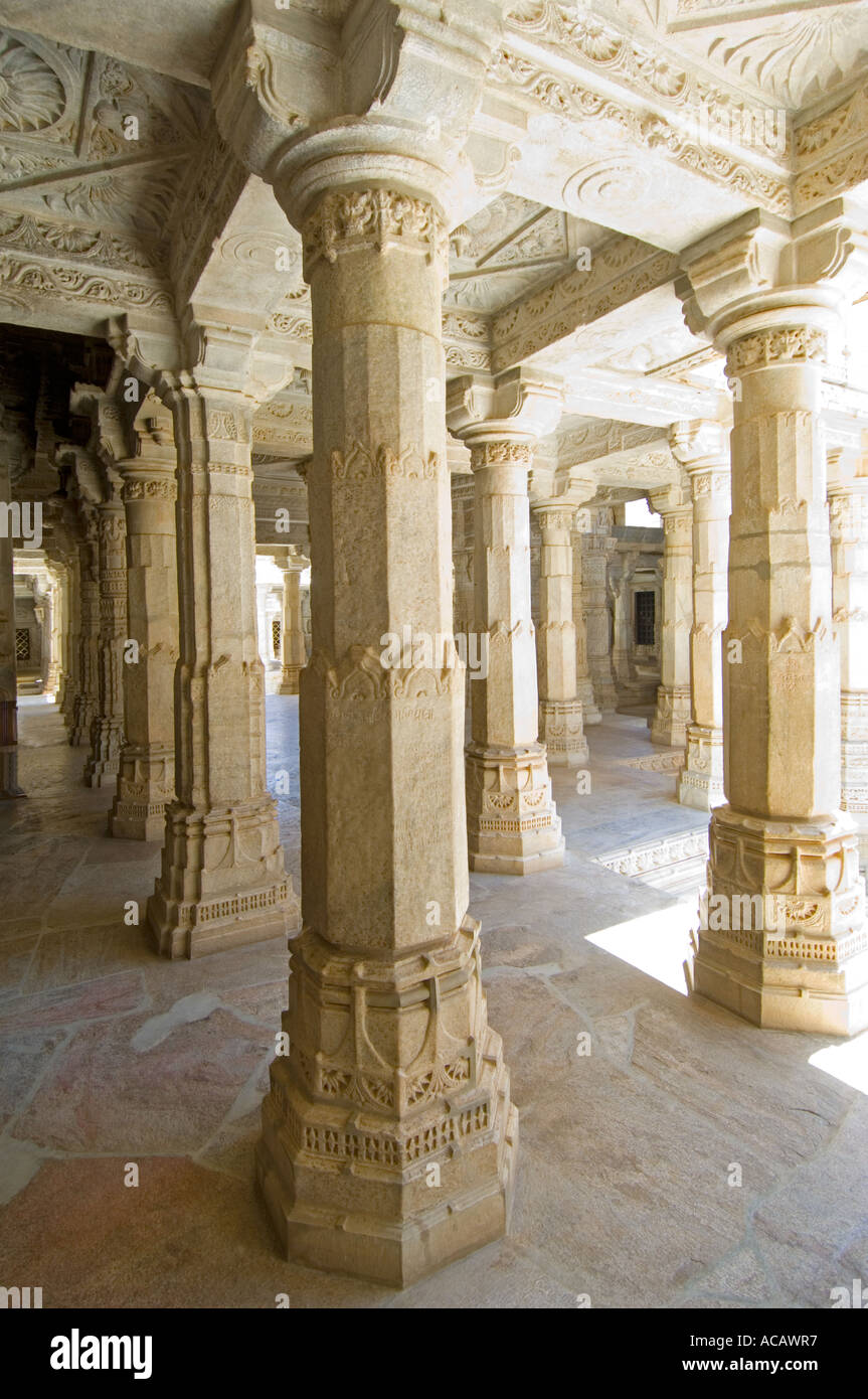 Forest of intricately carved pillars and arches inside the Adinatha ...